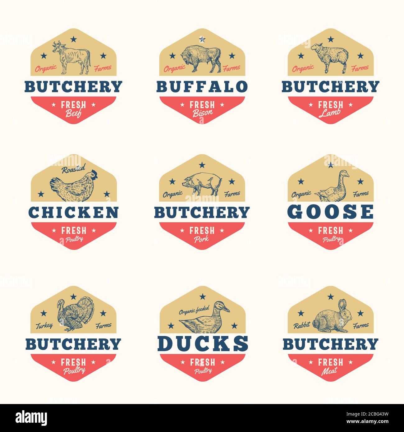 Organic Meat and Poultry Abstract Vector Signs, Badges or Logo ...