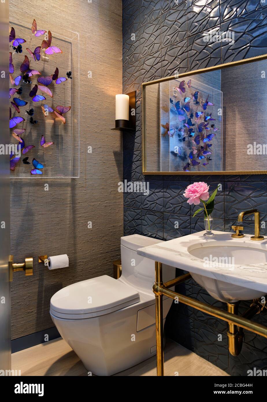 Contemporary Powder room ornamental wall tile Stock Photo - Alamy