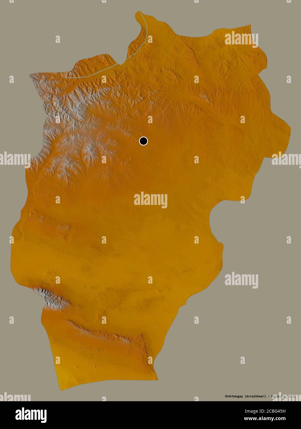 Shape of Övörhangay, province of Mongolia, with its capital isolated on ...