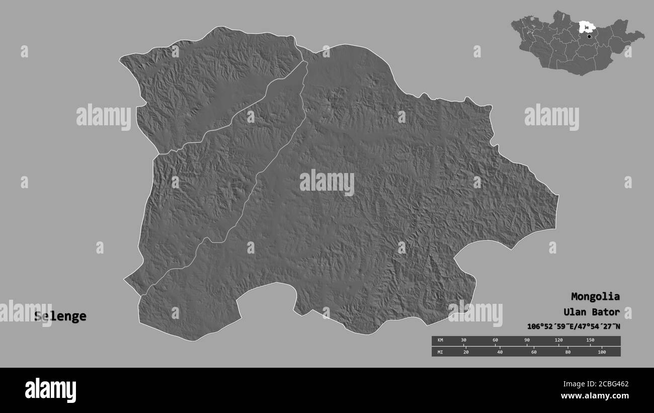 Shape of Selenge, province of Mongolia, with its capital isolated on ...