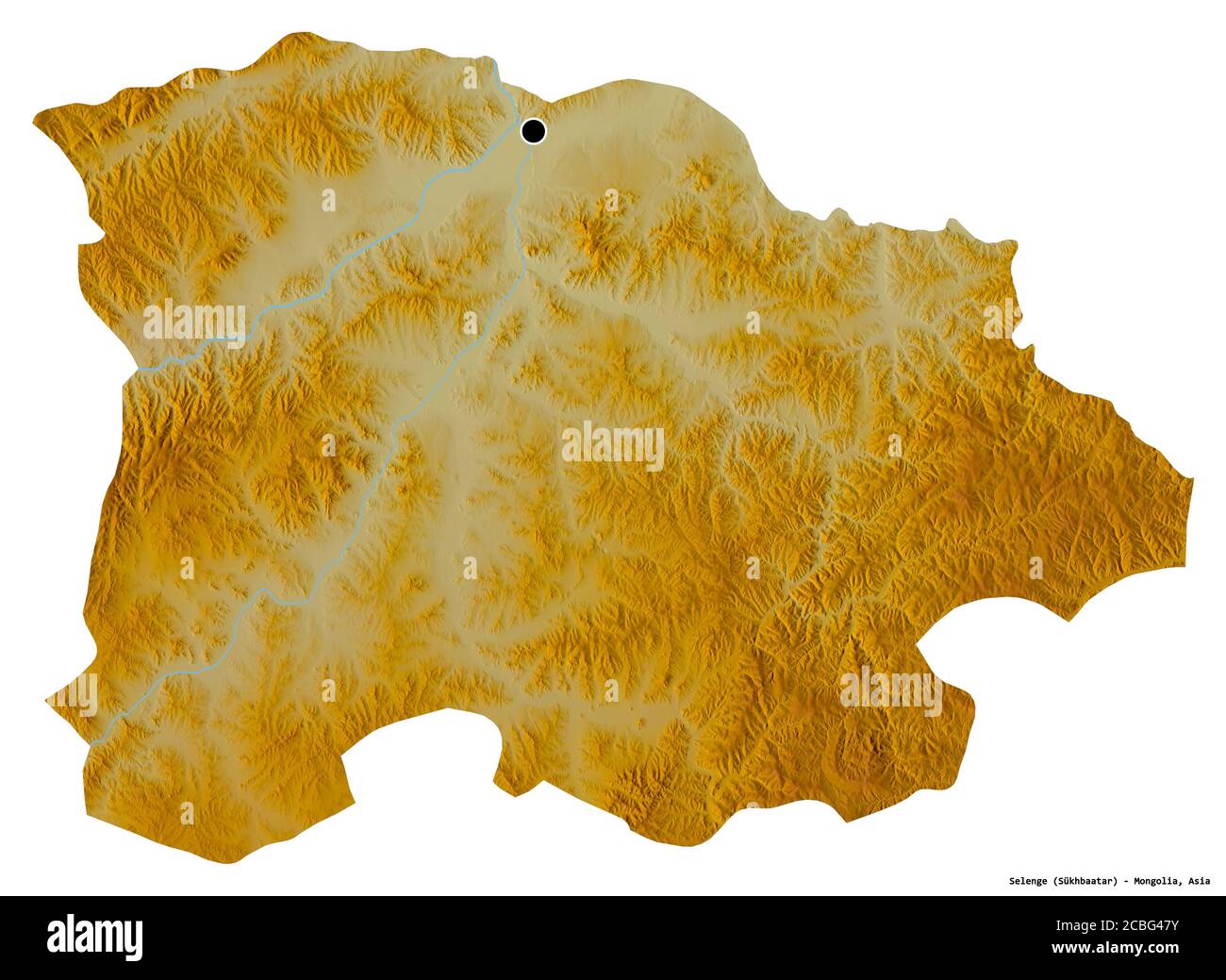 Shape of Selenge, province of Mongolia, with its capital isolated on ...