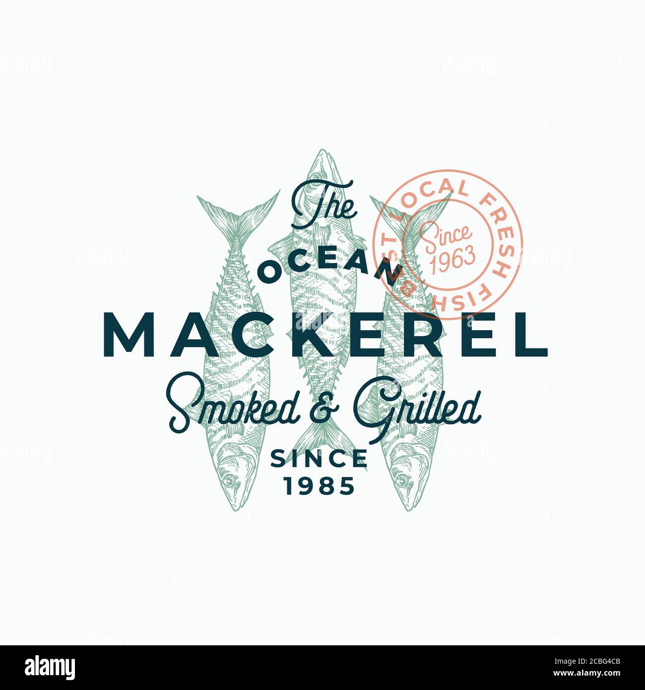 Ocean Mackerel Smoked and Grilled. Abstract Vector Sign, Symbol or Logo ...