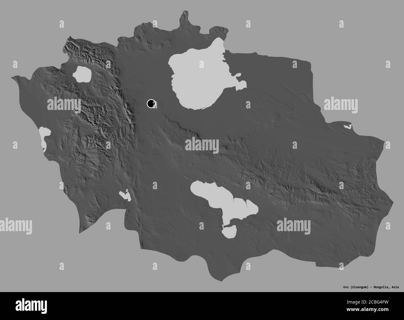 Shape of Uvs, province of Mongolia, with its capital isolated on a ...