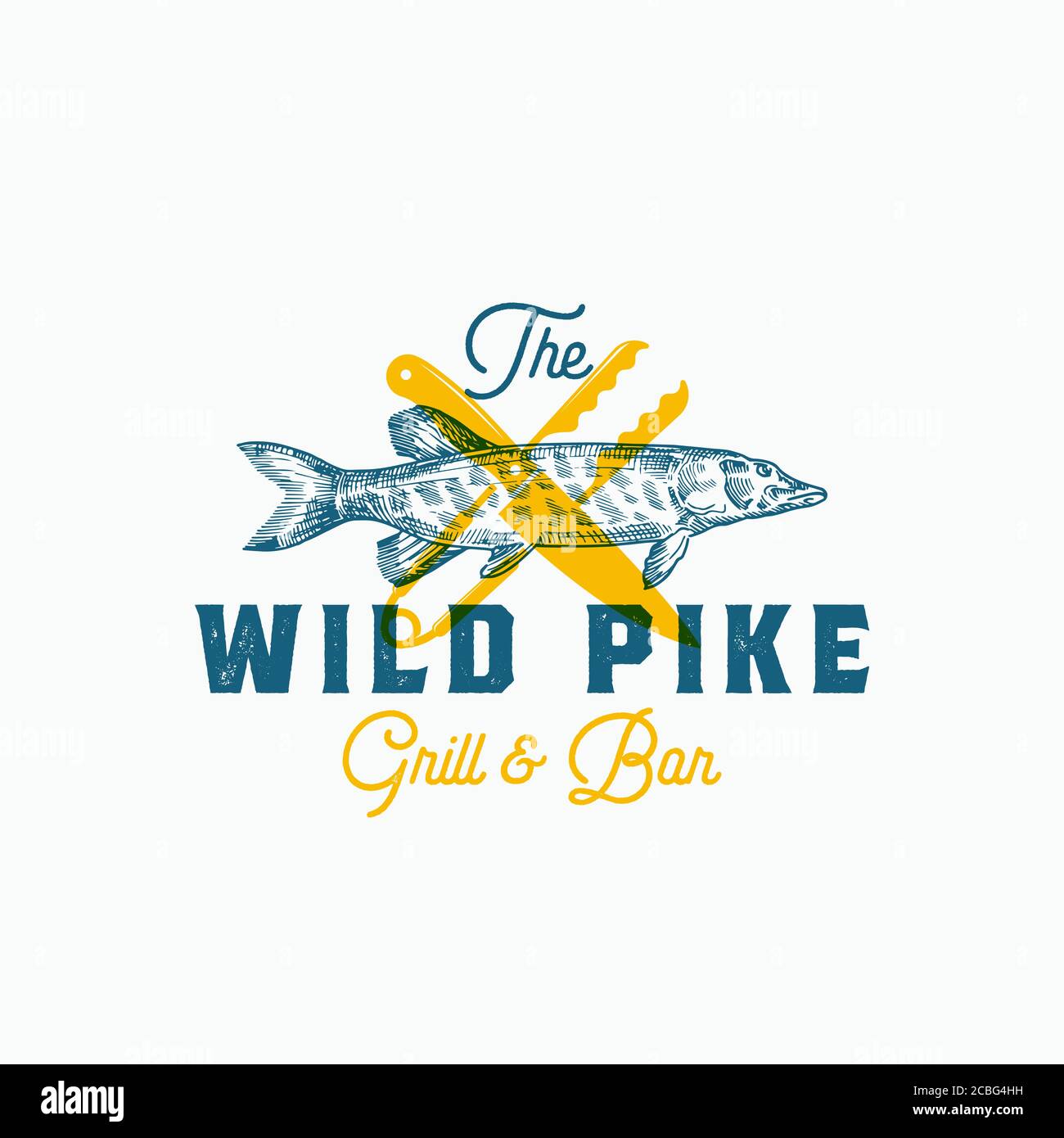 The Wild Pike. Abstract Vector Sign, Symbol or Logo Template. Hand ...