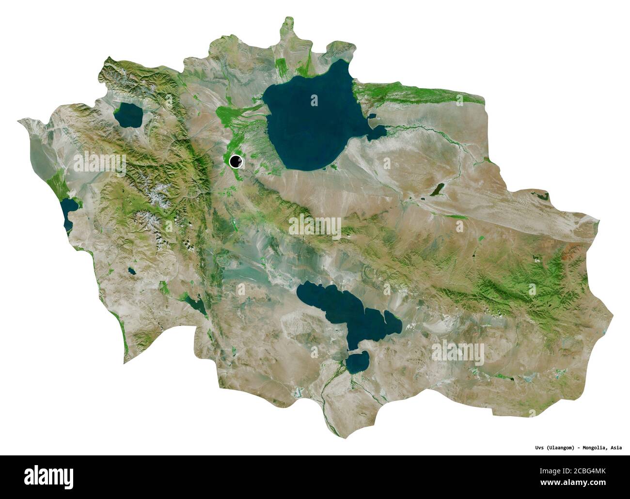 Shape of Uvs, province of Mongolia, with its capital isolated on white ...