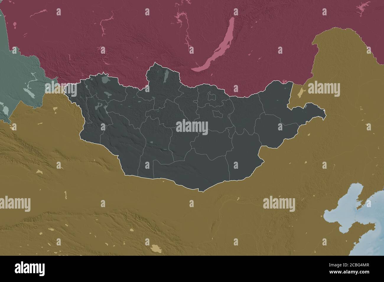 Extended area of Mongolia with country outline, international and ...