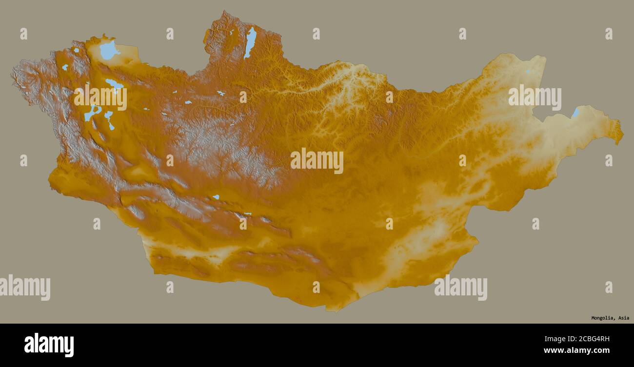 Shape of Mongolia with its capital isolated on a solid color background ...
