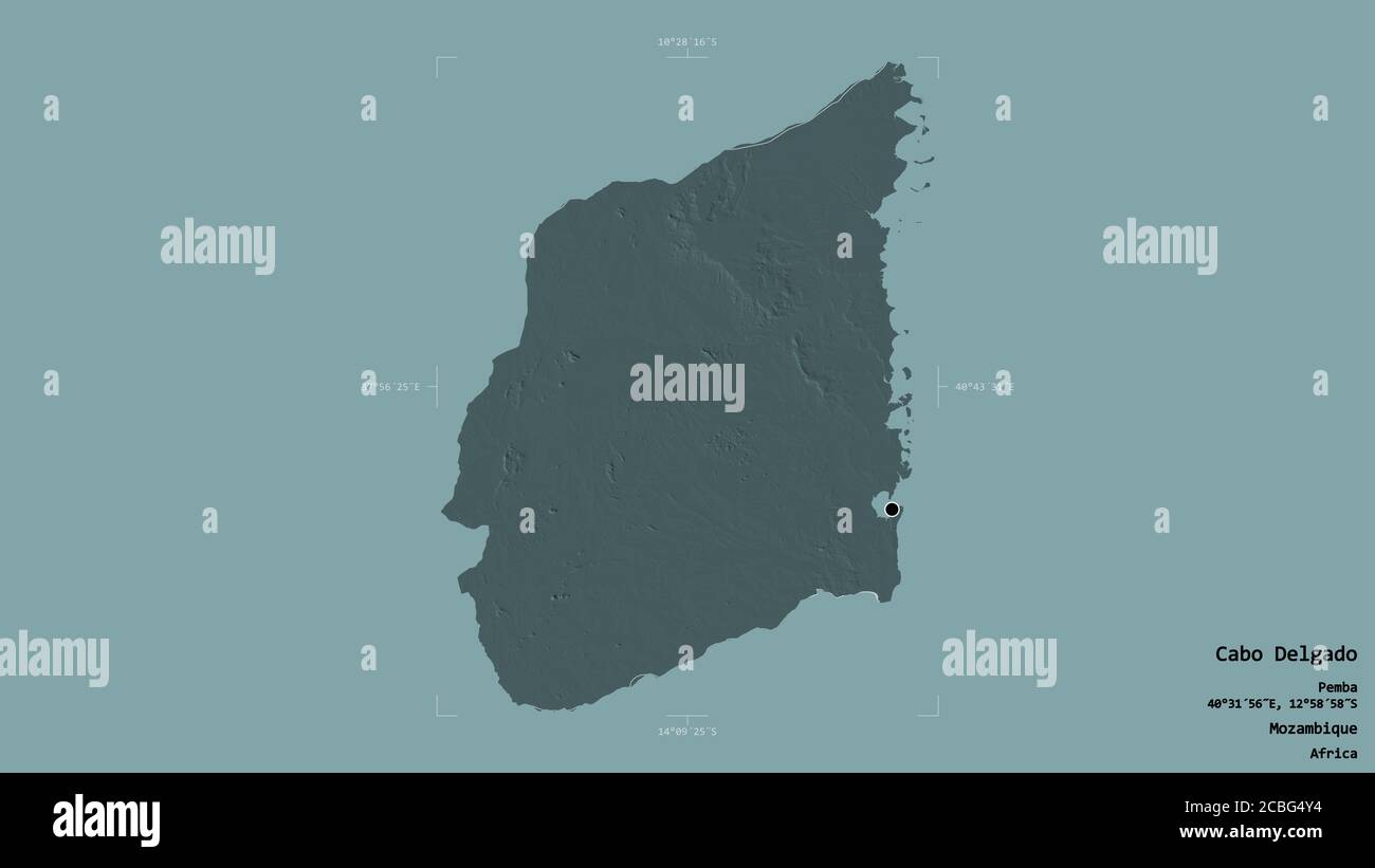 Area of Cabo Delgado, province of Mozambique, isolated on a solid ...