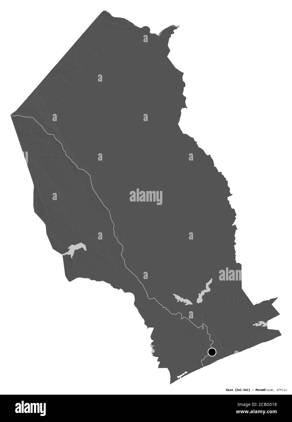 Shape of Gaza, province of Mozambique, with its capital isolated on ...