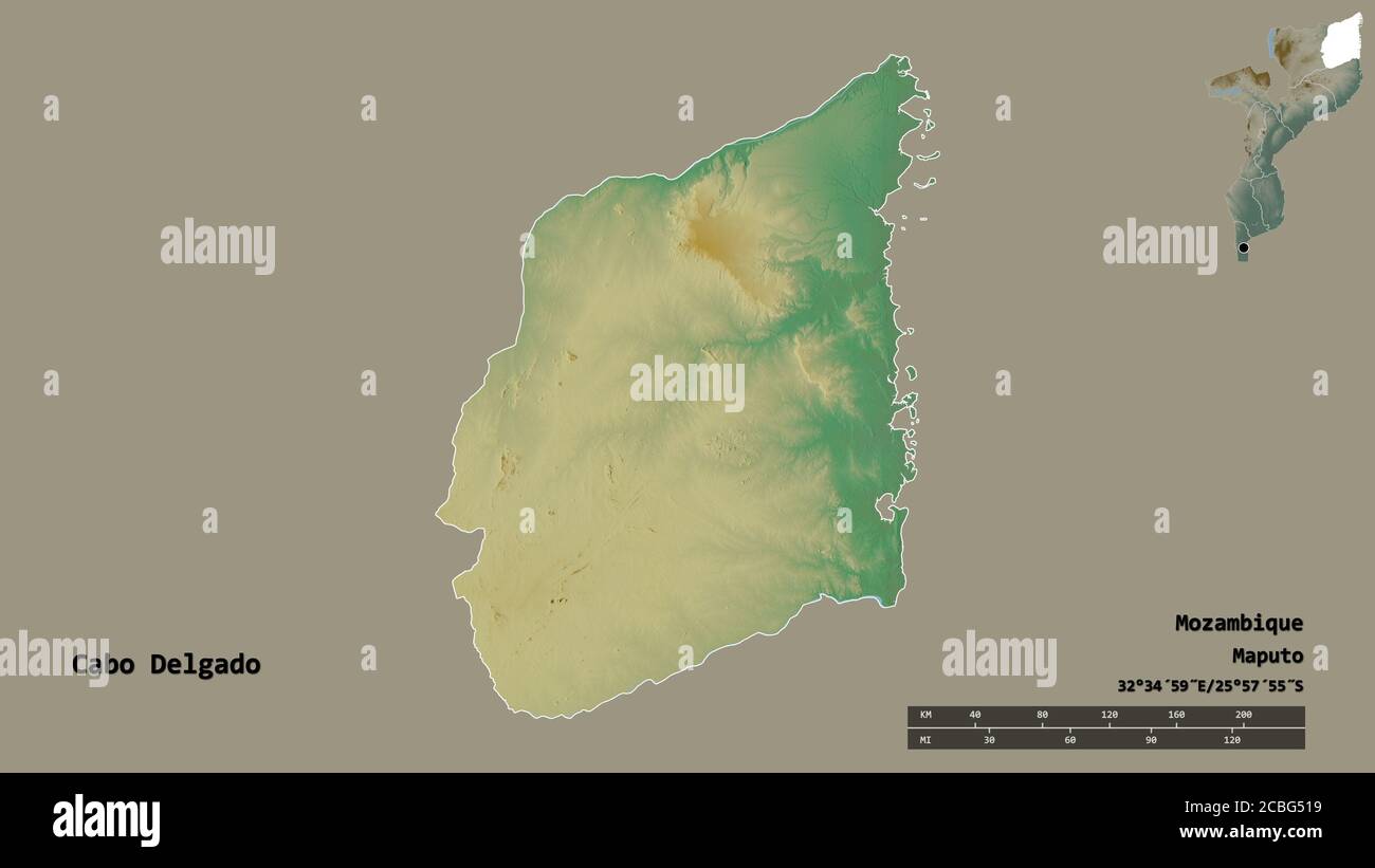 Shape of Cabo Delgado, province of Mozambique, with its capital ...
