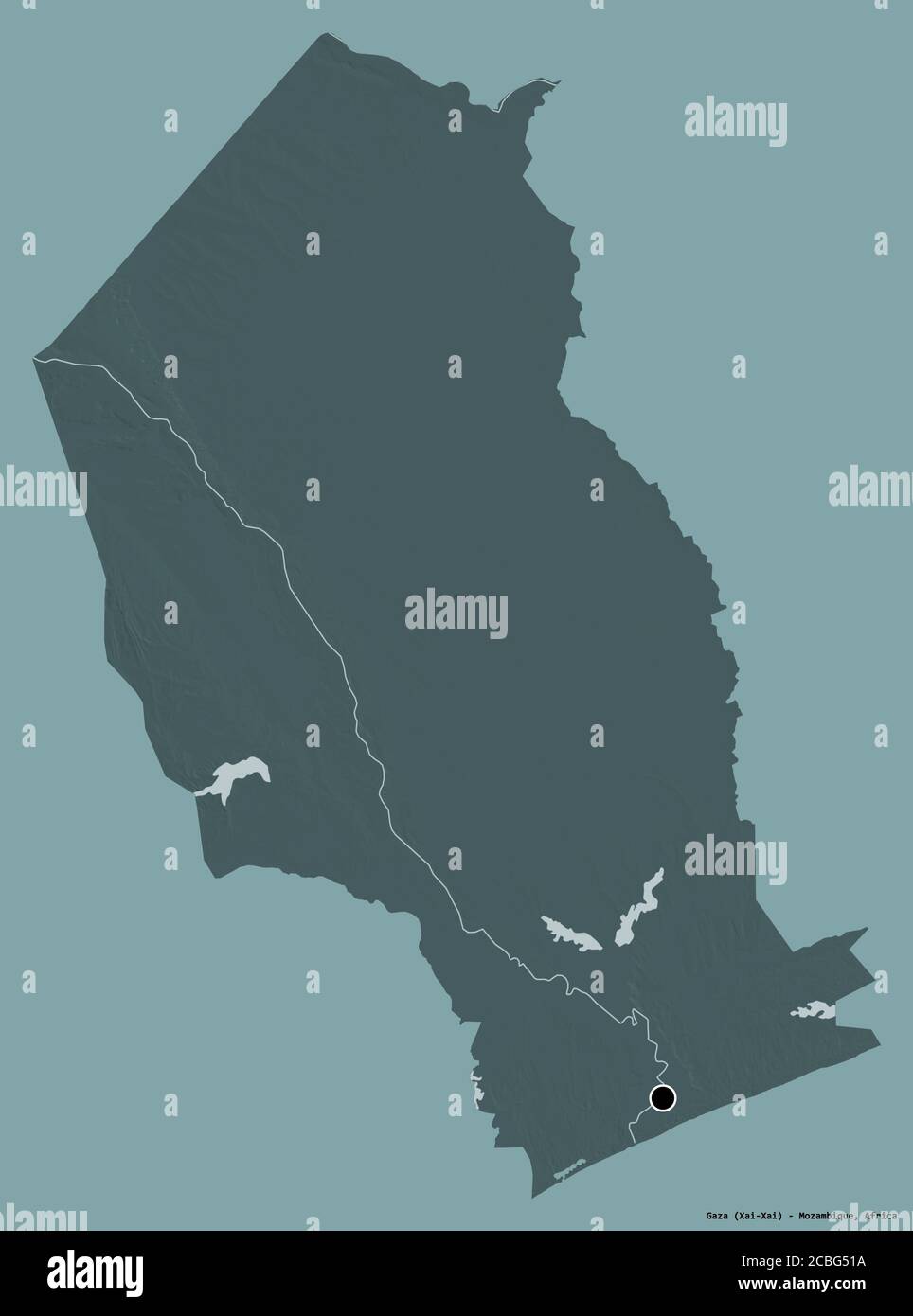 Shape of Gaza, province of Mozambique, with its capital isolated on a ...
