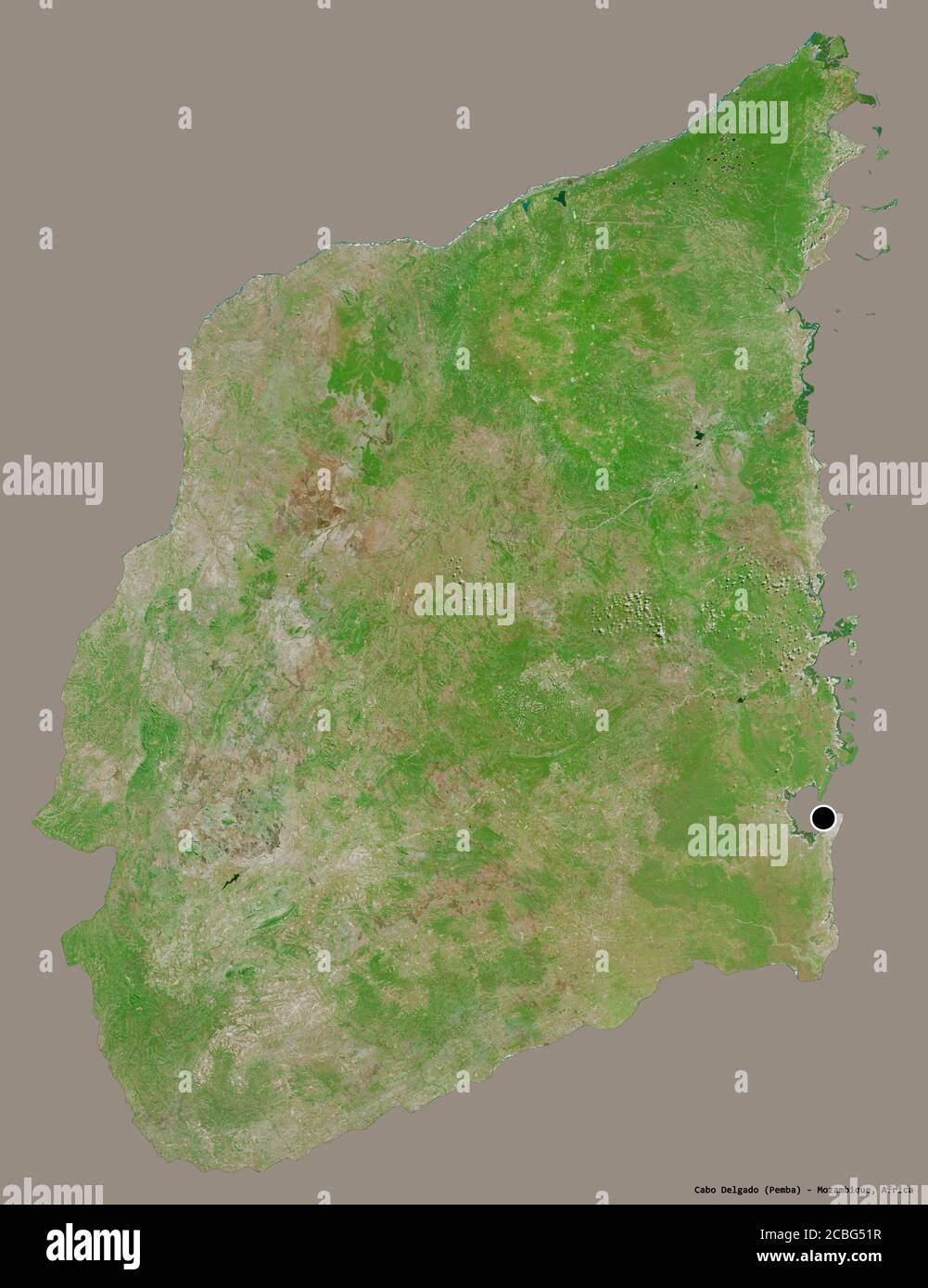 Shape of Cabo Delgado, province of Mozambique, with its capital ...