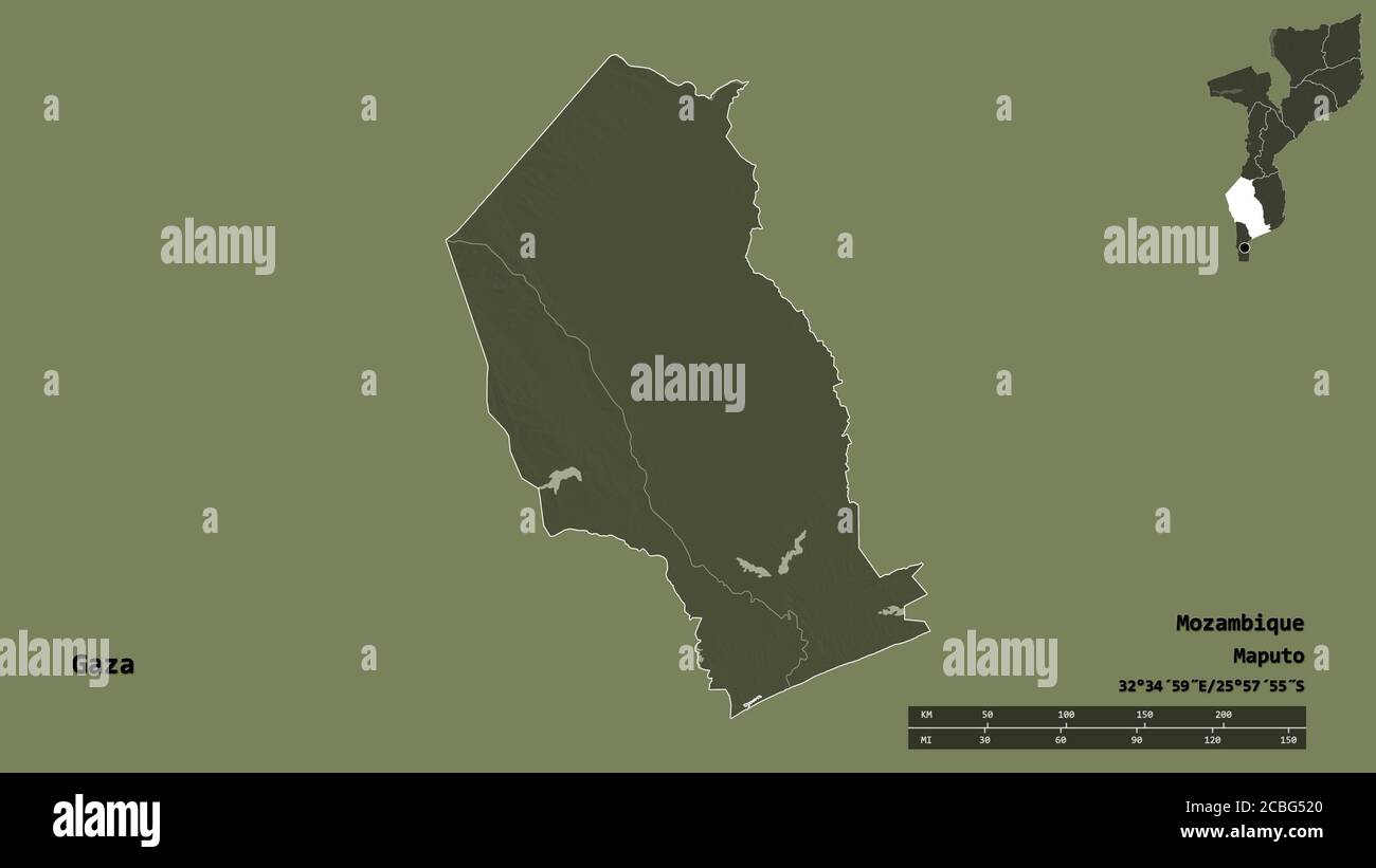 Shape of Gaza, province of Mozambique, with its capital isolated on ...