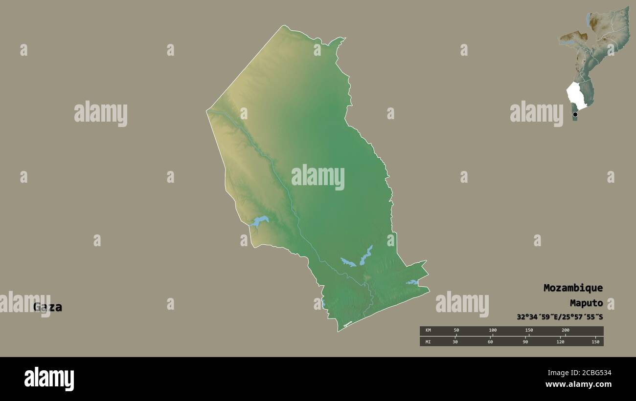 Shape of Gaza, province of Mozambique, with its capital isolated on ...
