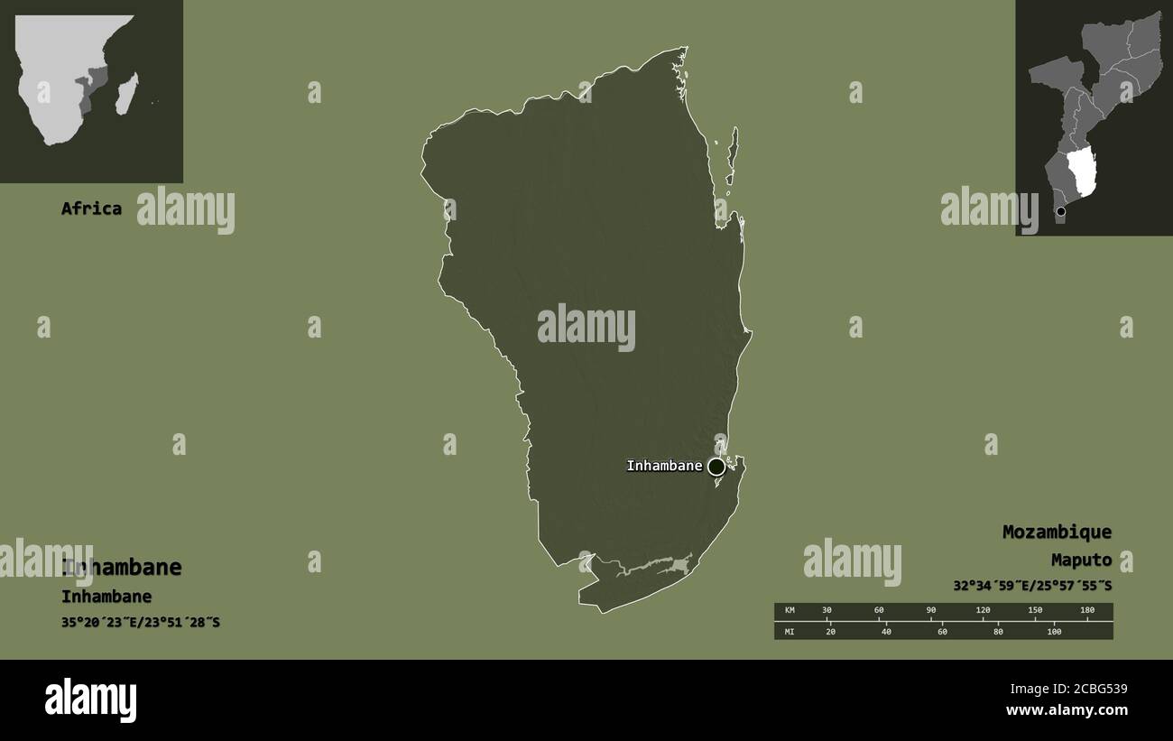 Shape of Inhambane, province of Mozambique, and its capital. Distance ...