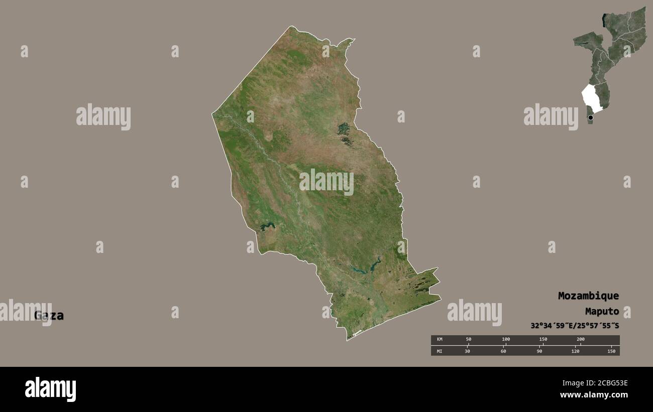 Shape of Gaza, province of Mozambique, with its capital isolated on ...