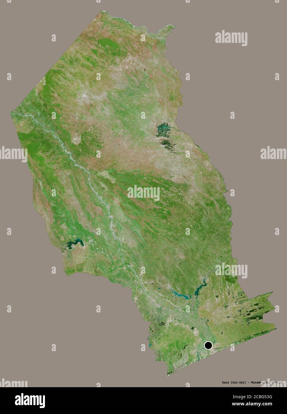 Shape of Gaza, province of Mozambique, with its capital isolated on a ...