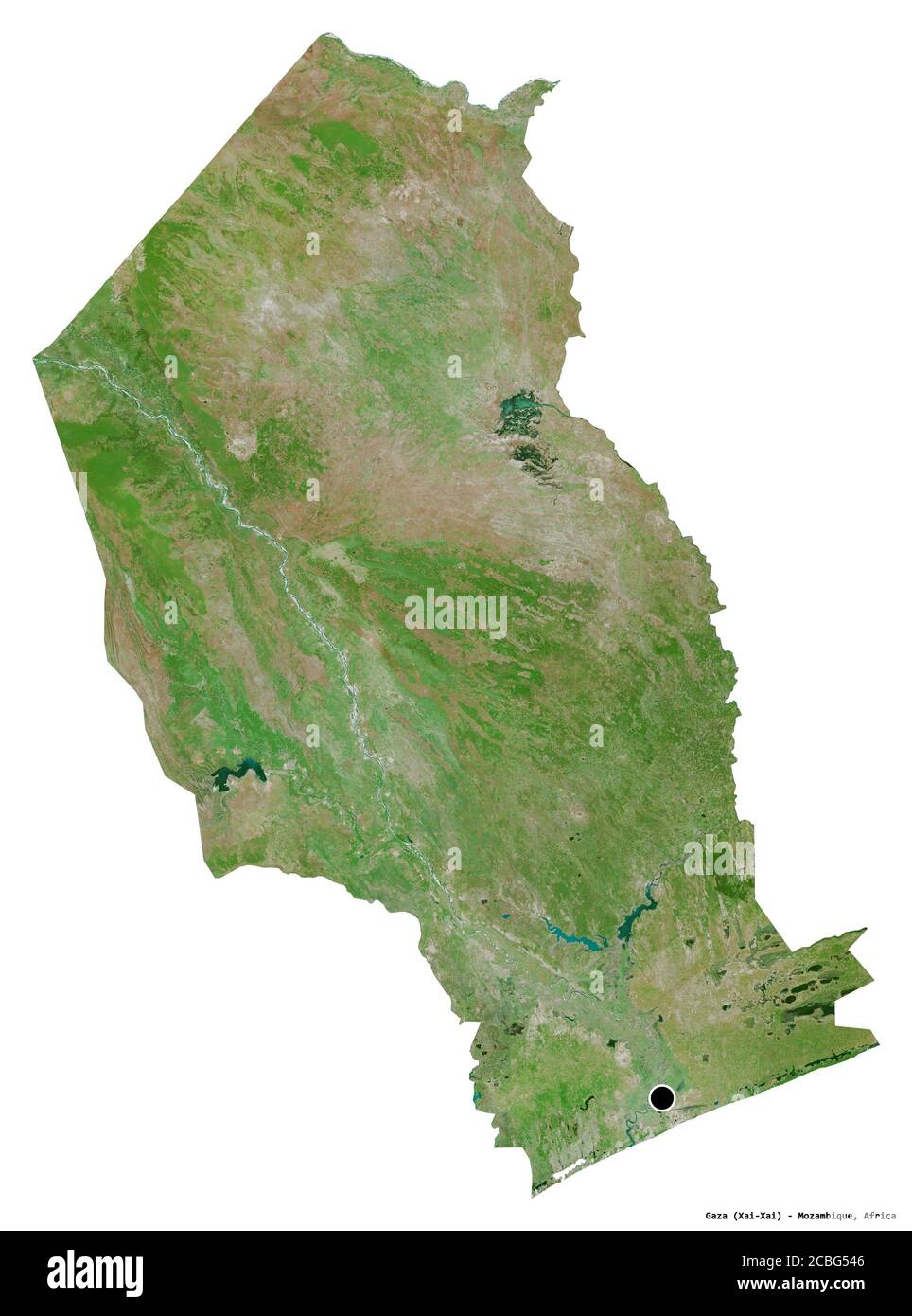 Shape of Gaza, province of Mozambique, with its capital isolated on ...