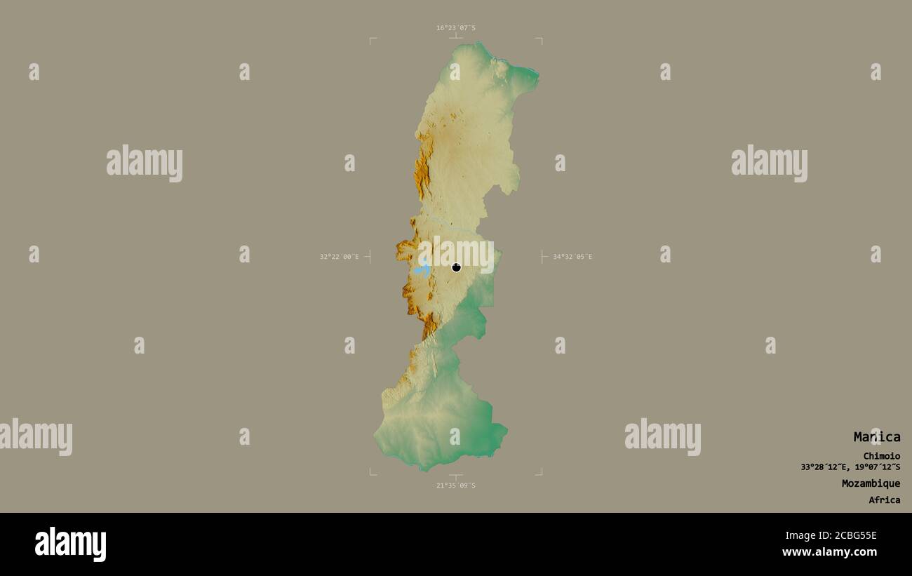 Area of Manica, province of Mozambique, isolated on a solid background ...