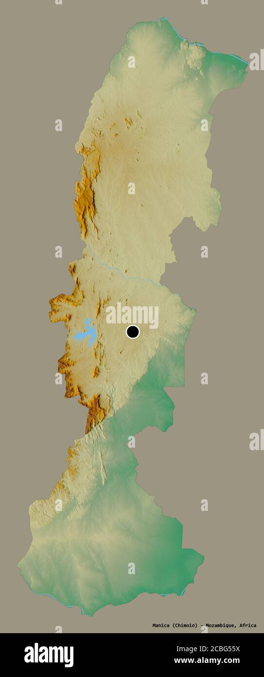 Shape of Manica, province of Mozambique, with its capital isolated on a ...