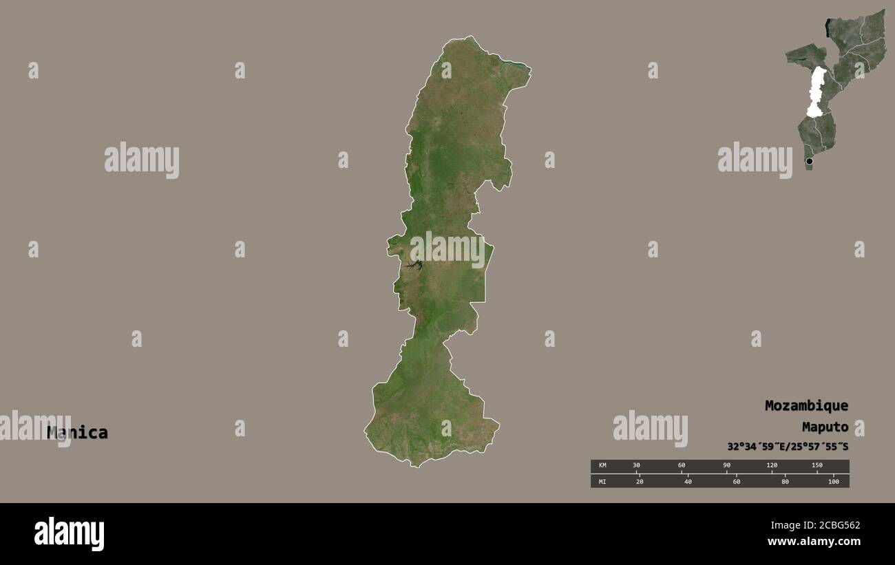 Shape of Manica, province of Mozambique, with its capital isolated on ...