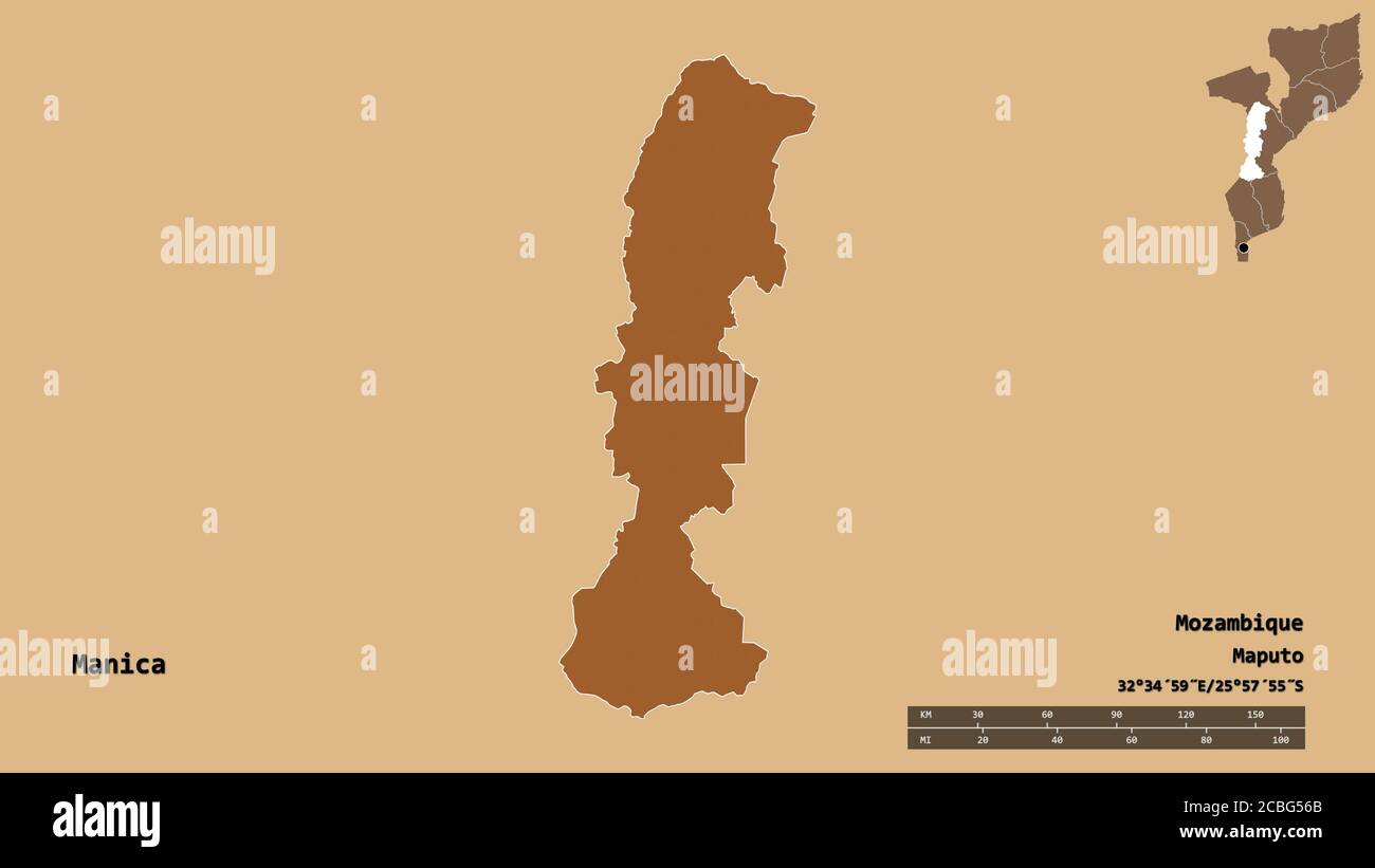 Shape of Manica, province of Mozambique, with its capital isolated on ...