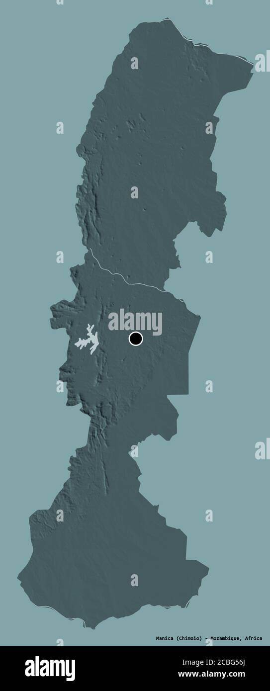 Shape of Manica, province of Mozambique, with its capital isolated on a ...