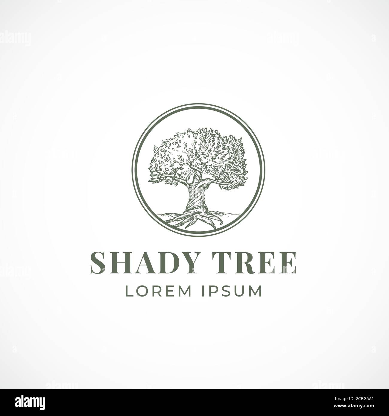 Shady Tree Abstract Vector Sign, Symbol or Logo Template. Hand Drawn ...