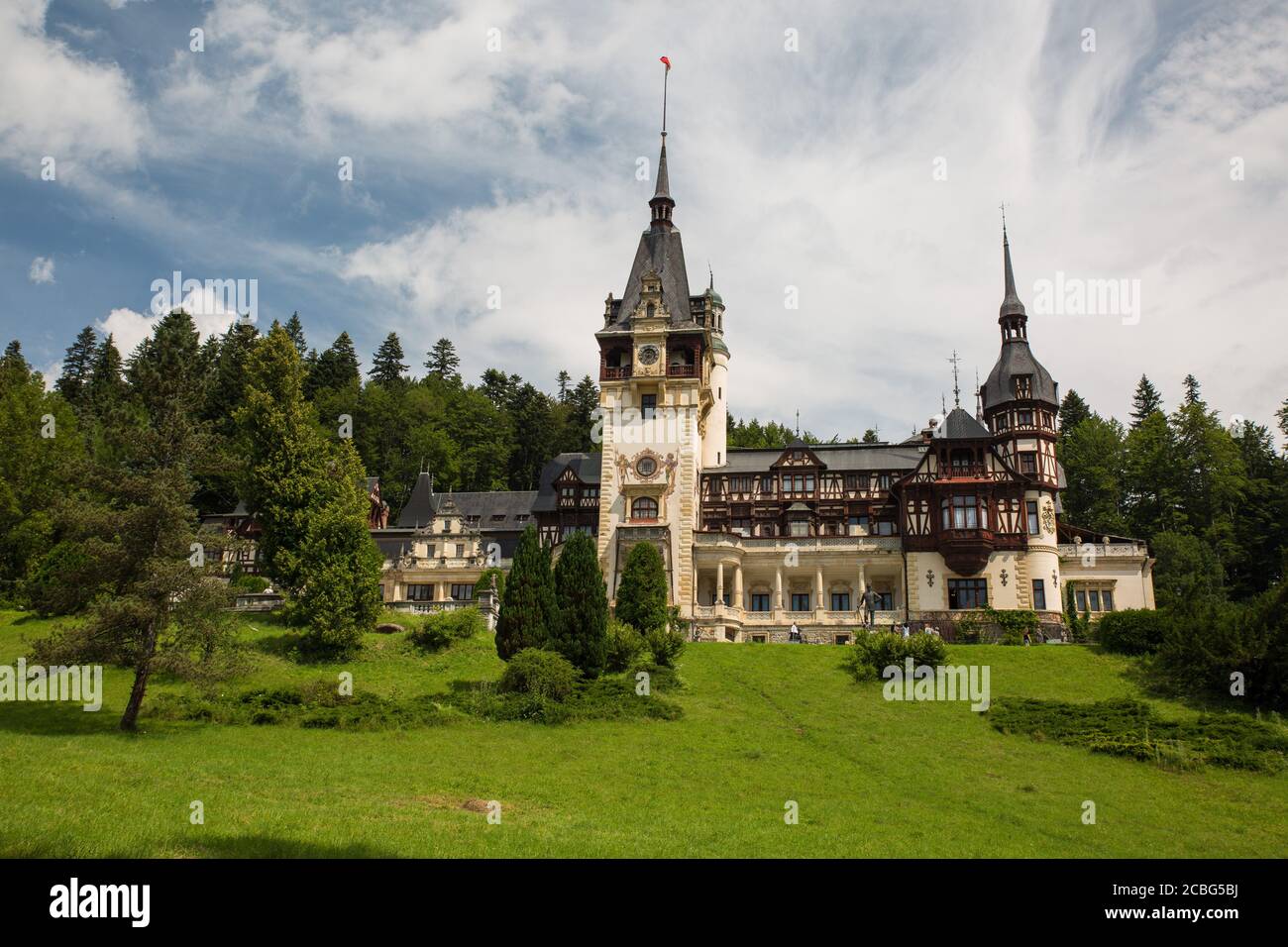 Panoramic view of Peles Castle, Romania. Famous Neo-Renaissance castle ...