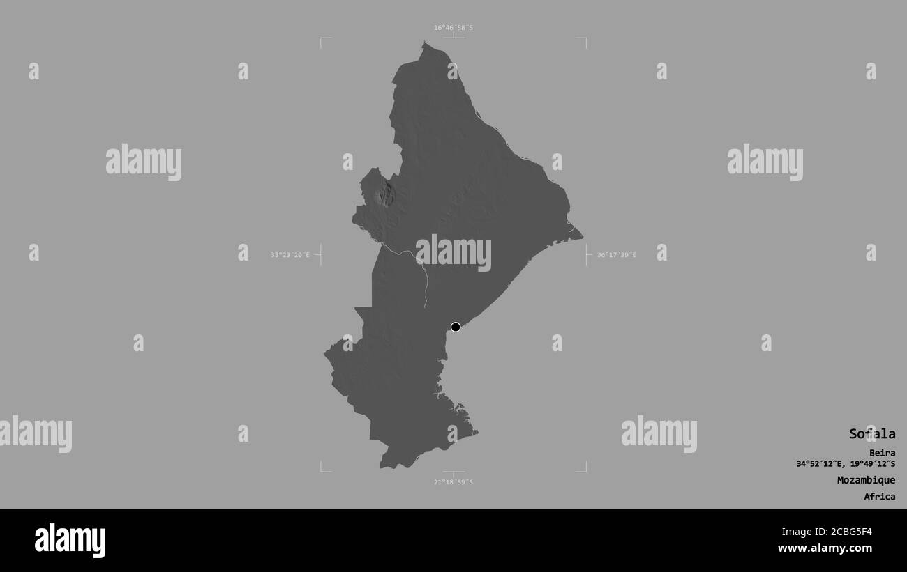 Area of Sofala, province of Mozambique, isolated on a solid background ...