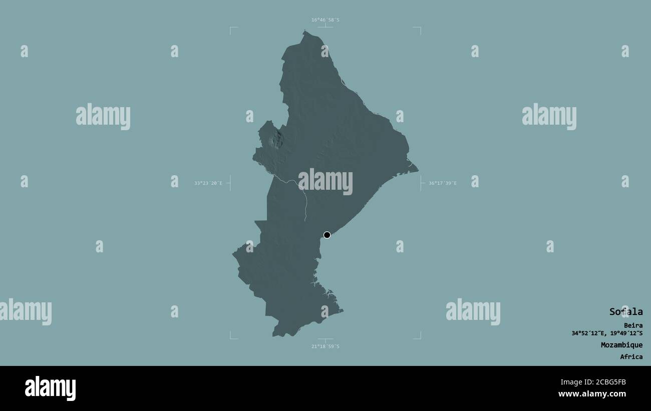 Area of Sofala, province of Mozambique, isolated on a solid background ...