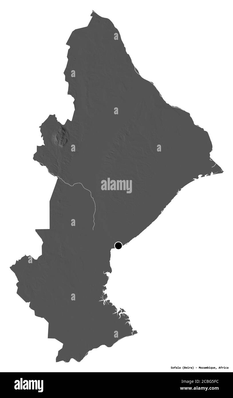 Shape of Sofala, province of Mozambique, with its capital isolated on ...