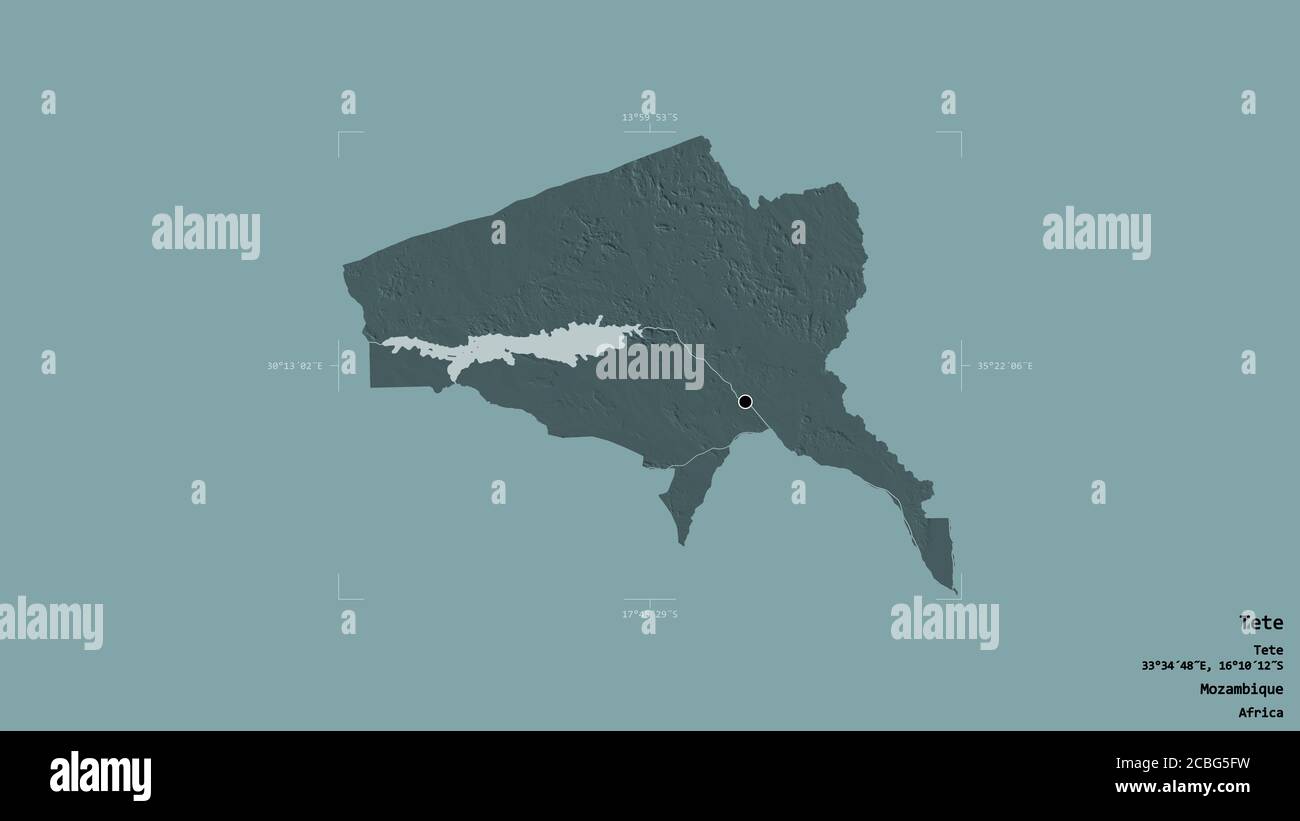 Area of Tete, province of Mozambique, isolated on a solid background in ...