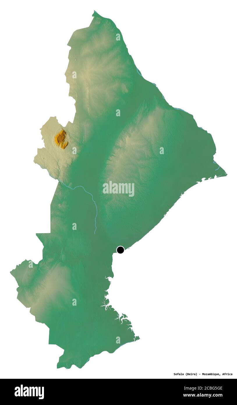 Shape of Sofala, province of Mozambique, with its capital isolated on ...