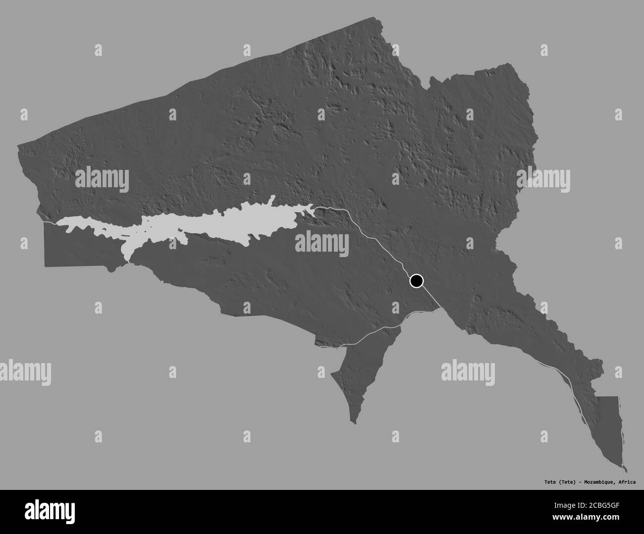 Shape of Tete, province of Mozambique, with its capital isolated on a ...