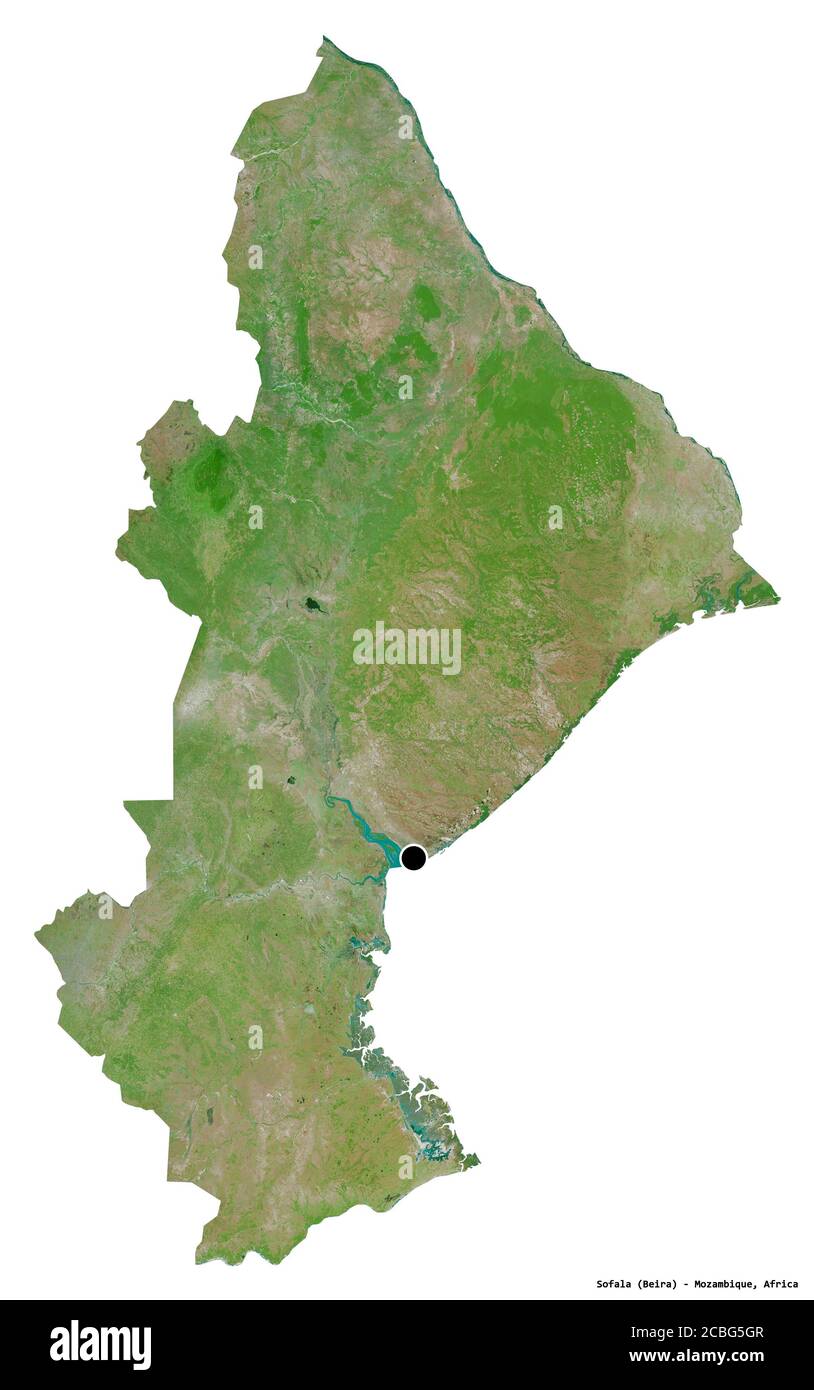 Shape of Sofala, province of Mozambique, with its capital isolated on ...