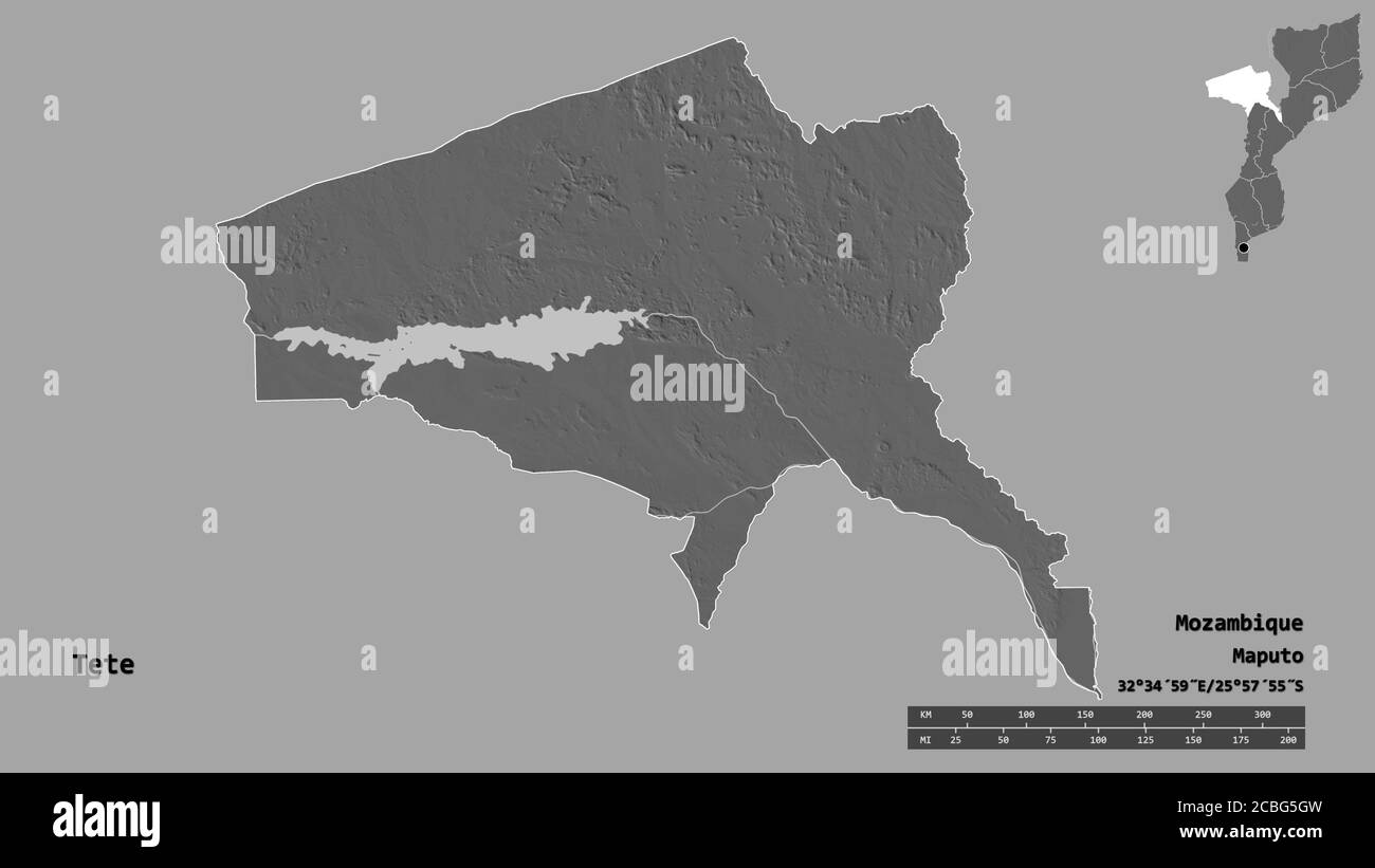 Shape of Tete, province of Mozambique, with its capital isolated on ...