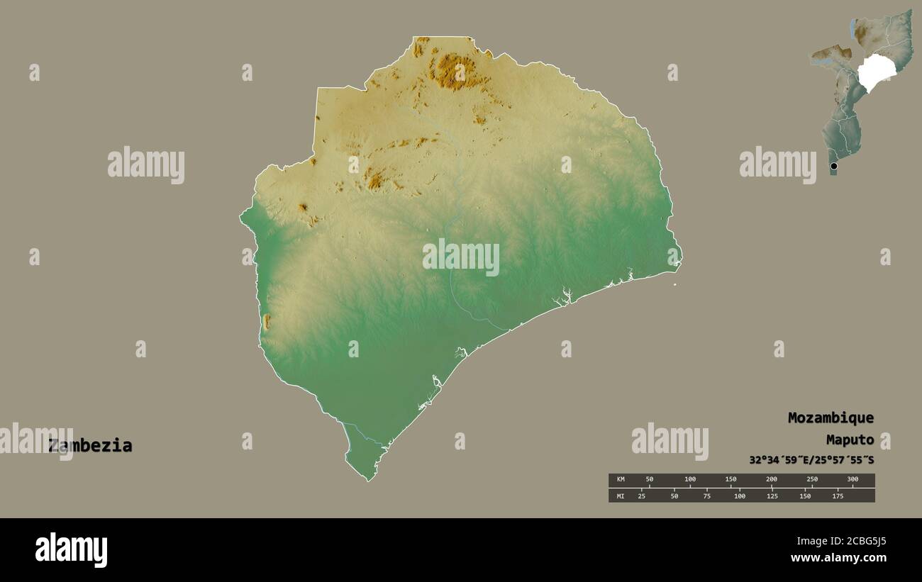 Shape of Zambezia, province of Mozambique, with its capital isolated on ...