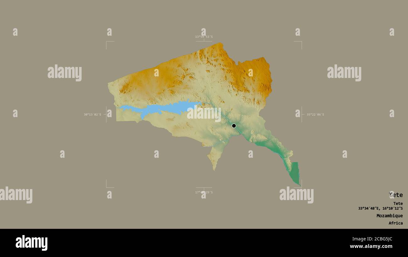 Area of Tete, province of Mozambique, isolated on a solid background in ...