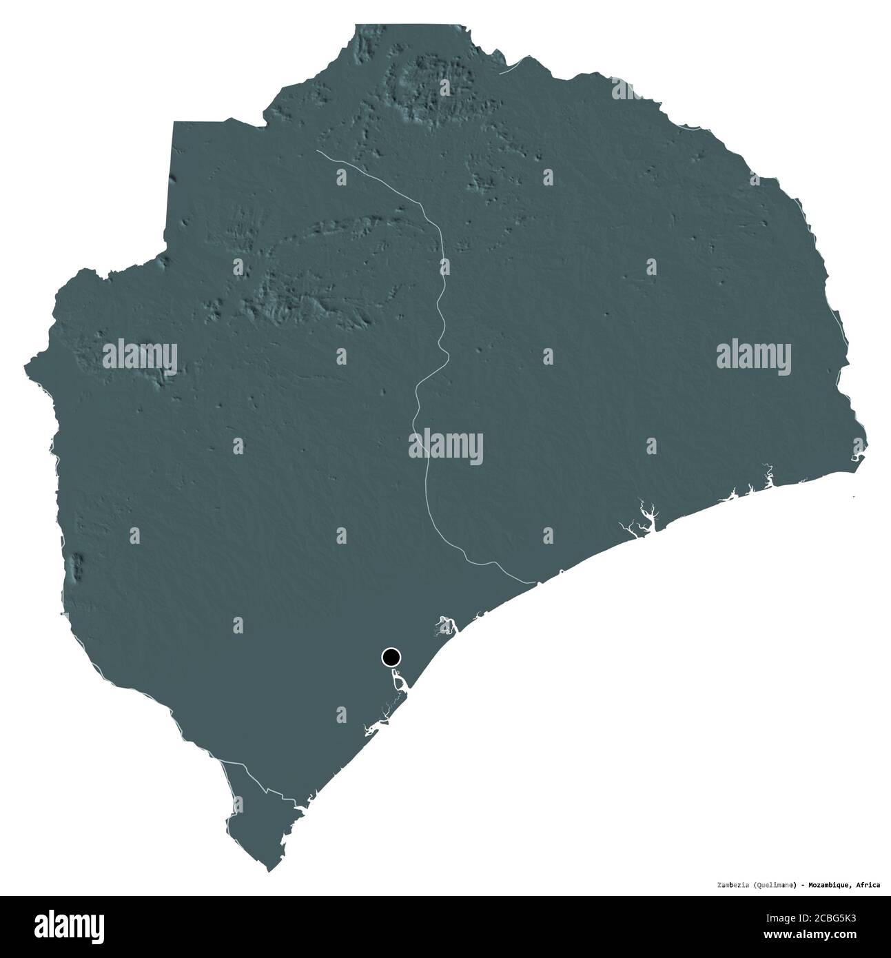Shape of Zambezia, province of Mozambique, with its capital isolated on ...