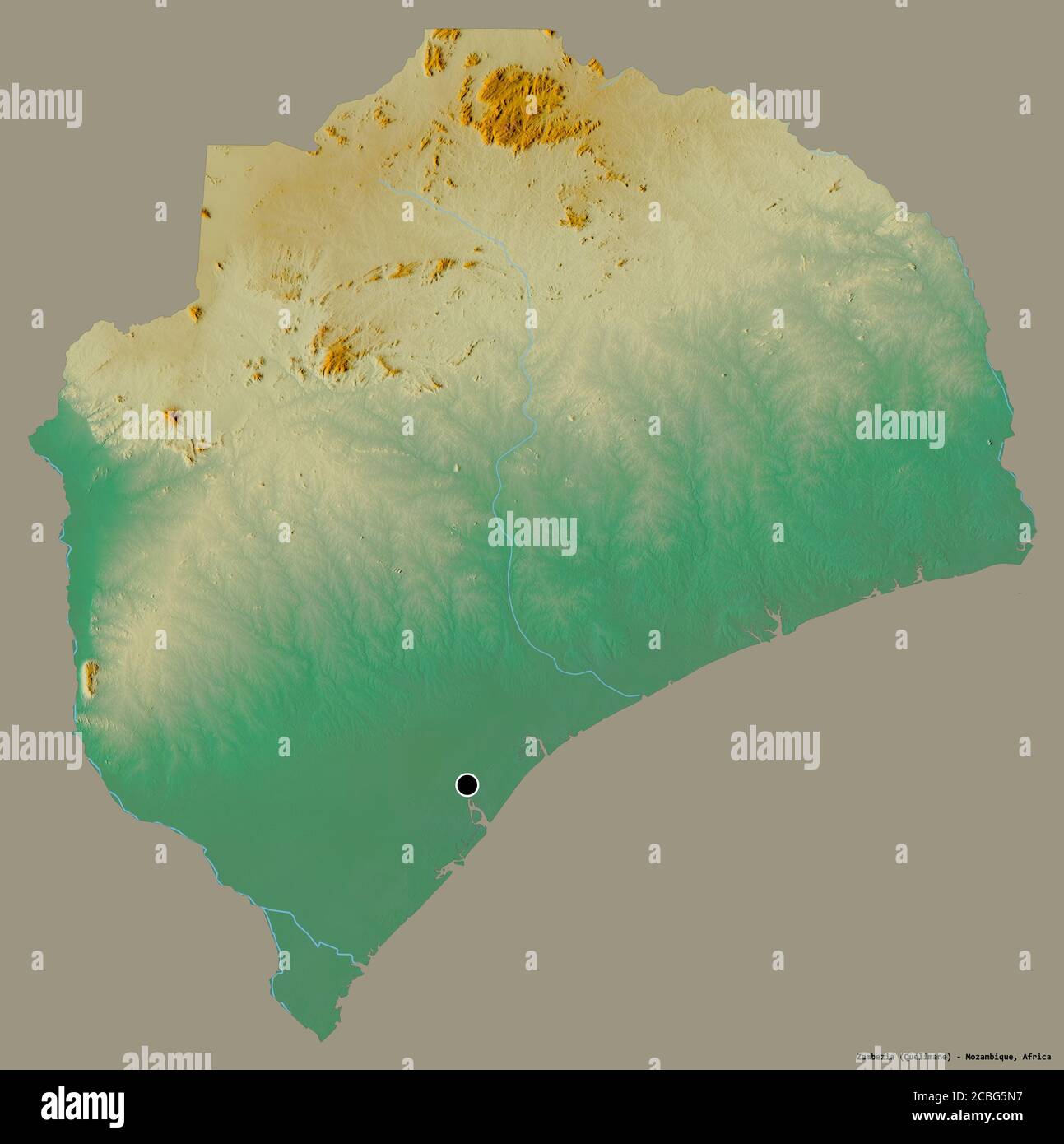 Shape of Zambezia, province of Mozambique, with its capital isolated on ...