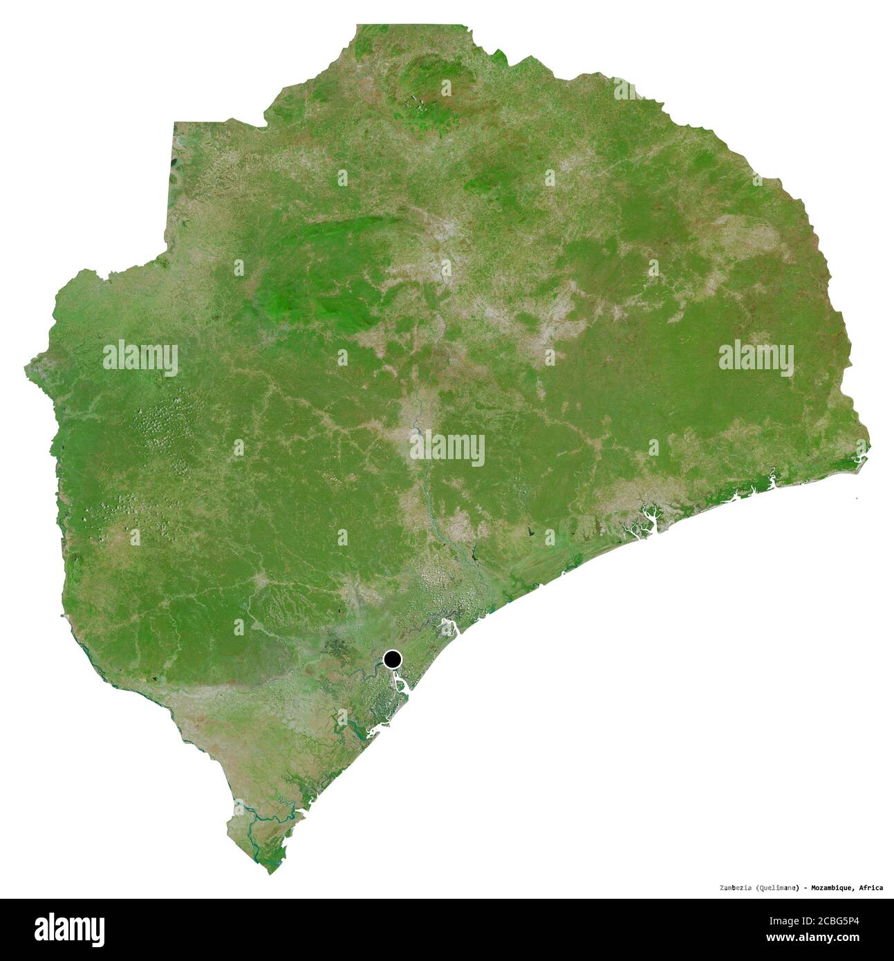 Shape of Zambezia, province of Mozambique, with its capital isolated on ...