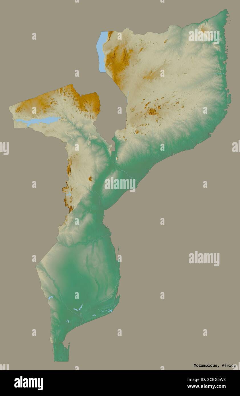 Shape of Mozambique with its capital isolated on a solid color ...