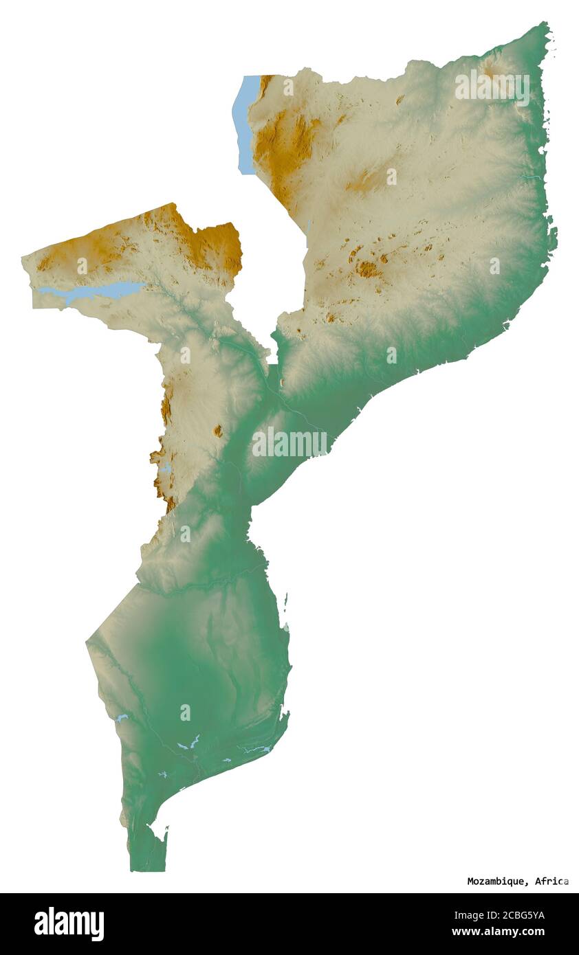 Shape of Mozambique with its capital isolated on white background ...