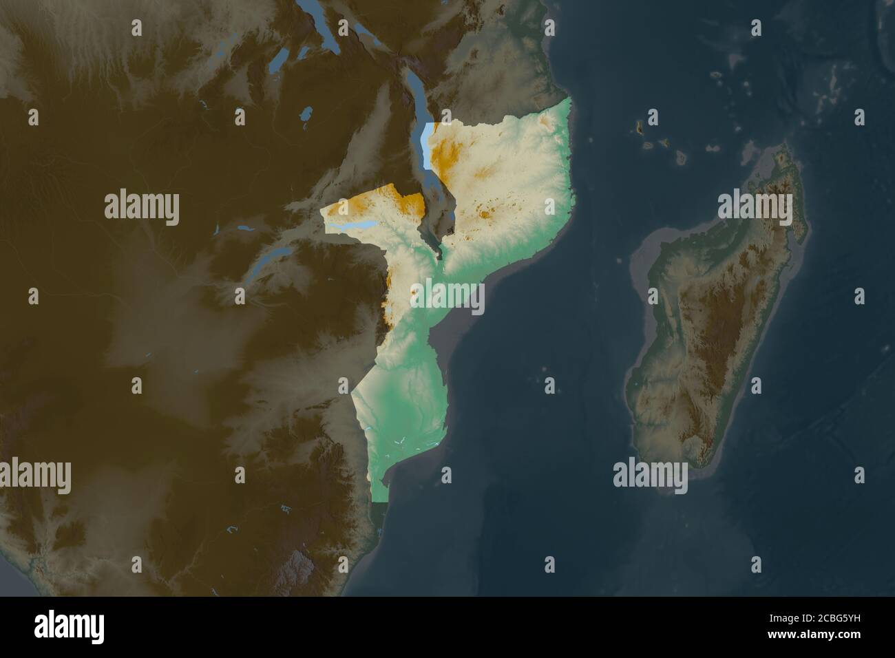 Shape of Mozambique separated by the desaturation of neighboring areas ...