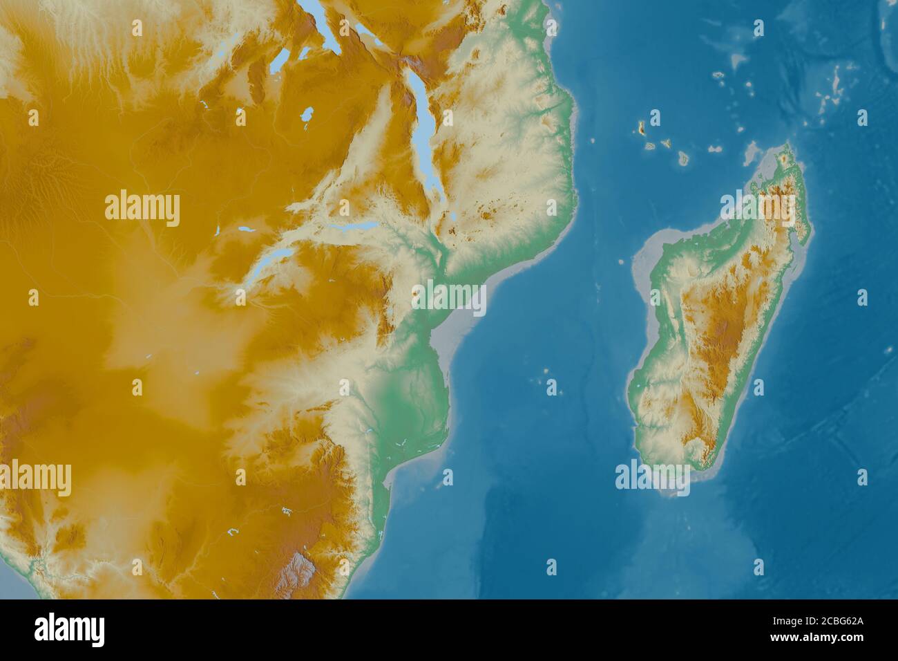 Extended area of Mozambique. Topographic relief map. 3D rendering Stock ...