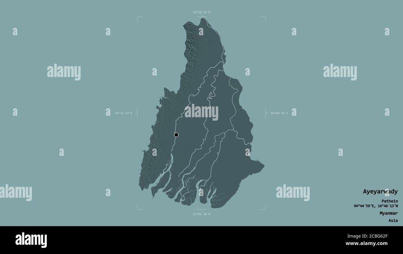 Area of Ayeyarwady, division of Myanmar, isolated on a solid background ...