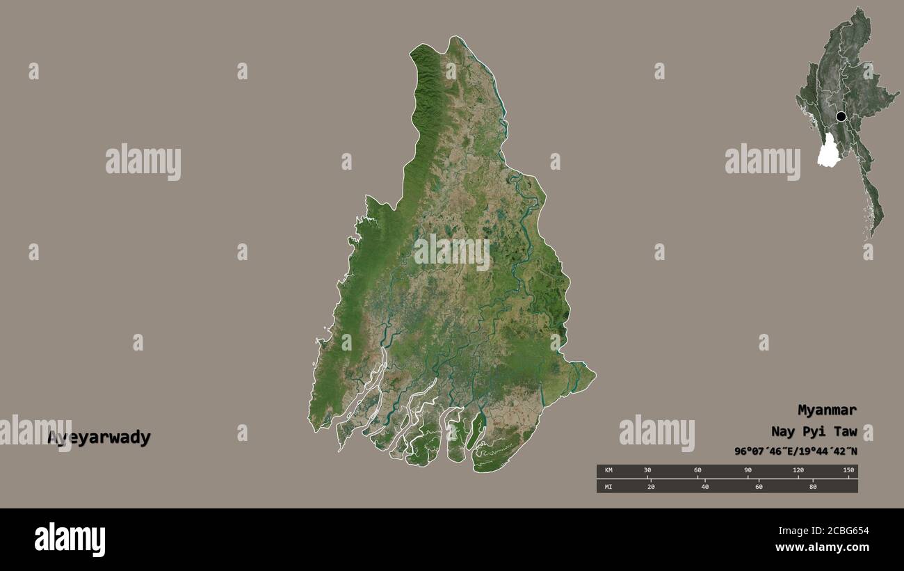 Shape of Ayeyarwady, division of Myanmar, with its capital isolated on ...