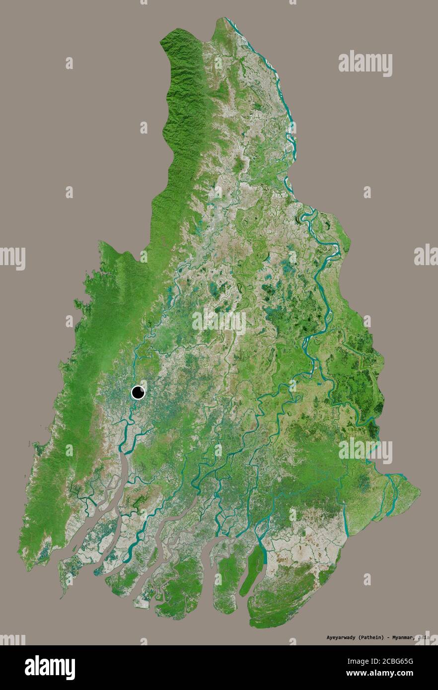 Shape of Ayeyarwady, division of Myanmar, with its capital isolated on ...
