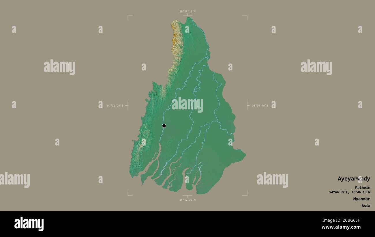 Area of Ayeyarwady, division of Myanmar, isolated on a solid background ...